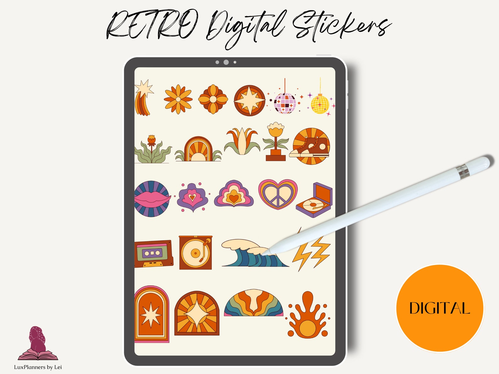 Retro Planner Widget, Groovy Retro Stickers, Groovy Stickers Packs ...