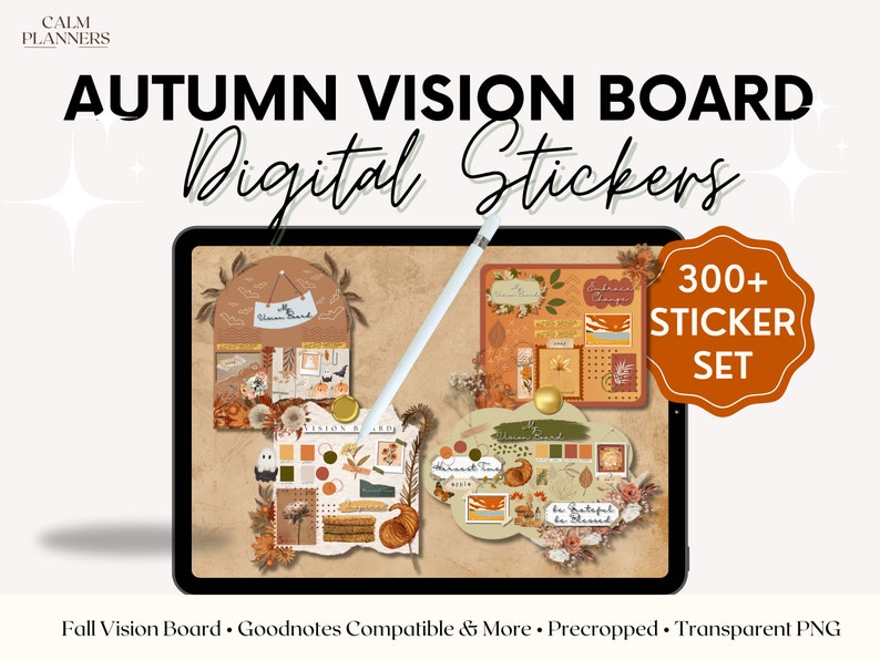 Autumn Vision Board Starter Kit, Digital Stickers for Planners, Daily ...