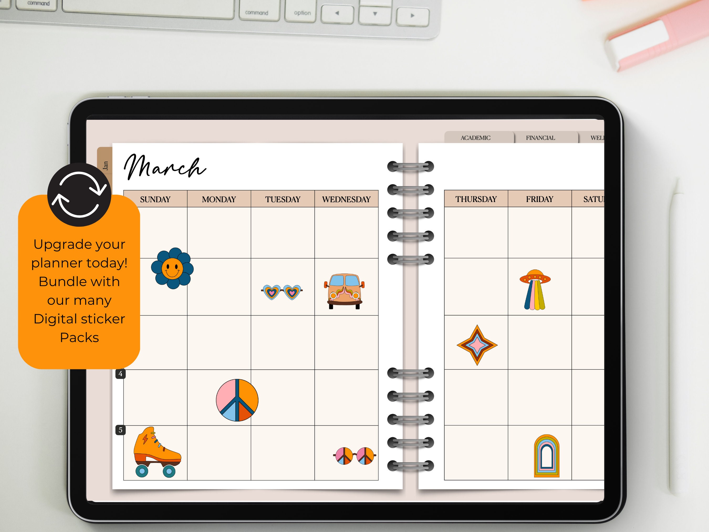 Retro Planner Widget, Groovy Retro Stickers, Groovy Stickers Packs ...