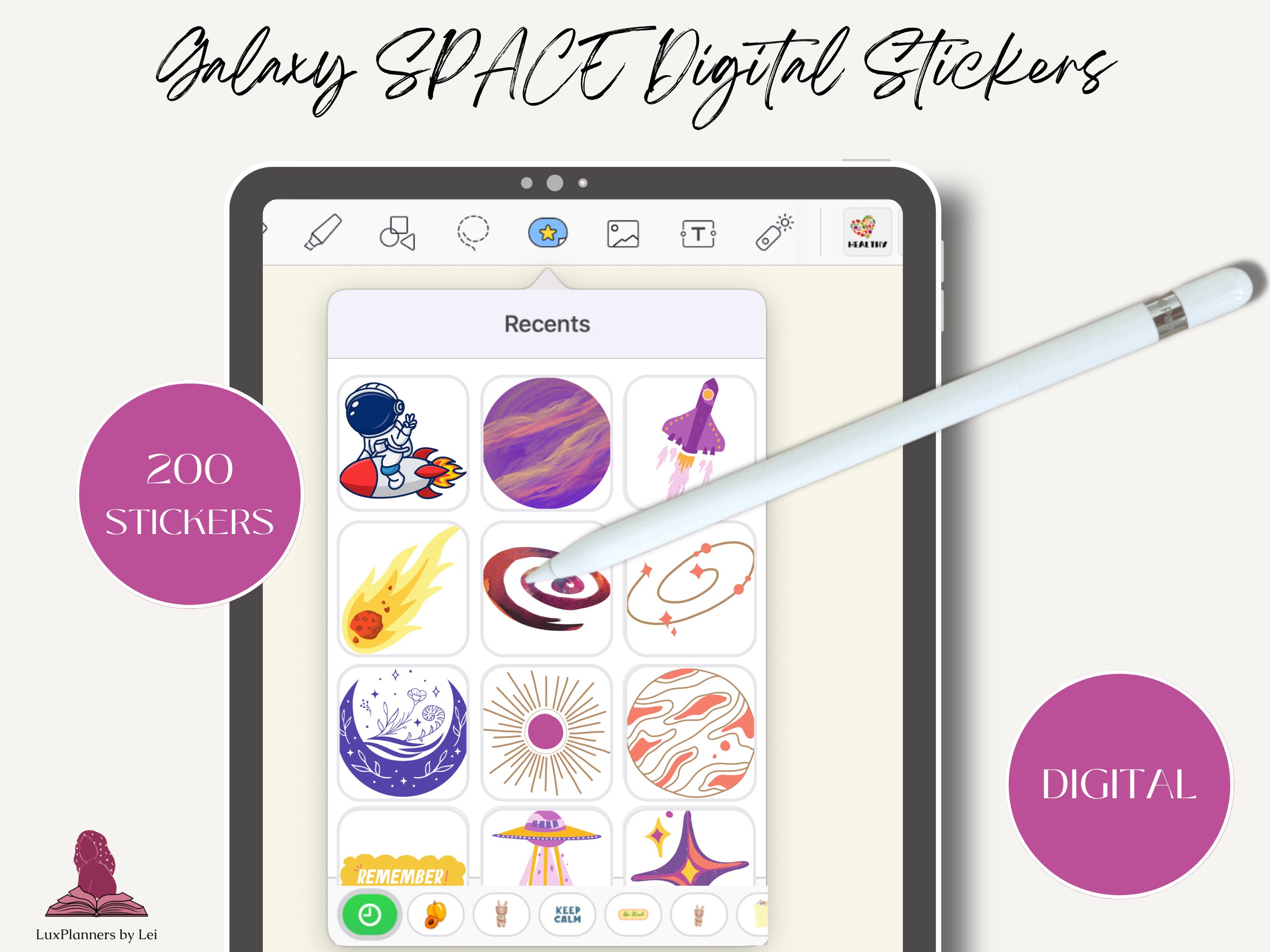 Galaxy Space Elemental Designs, Galaxy Digital Planner Stickers ...