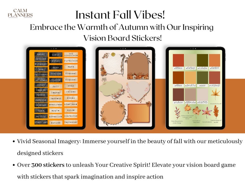 Autumn Vision Board Starter Kit, Digital Stickers for Planners, Daily ...