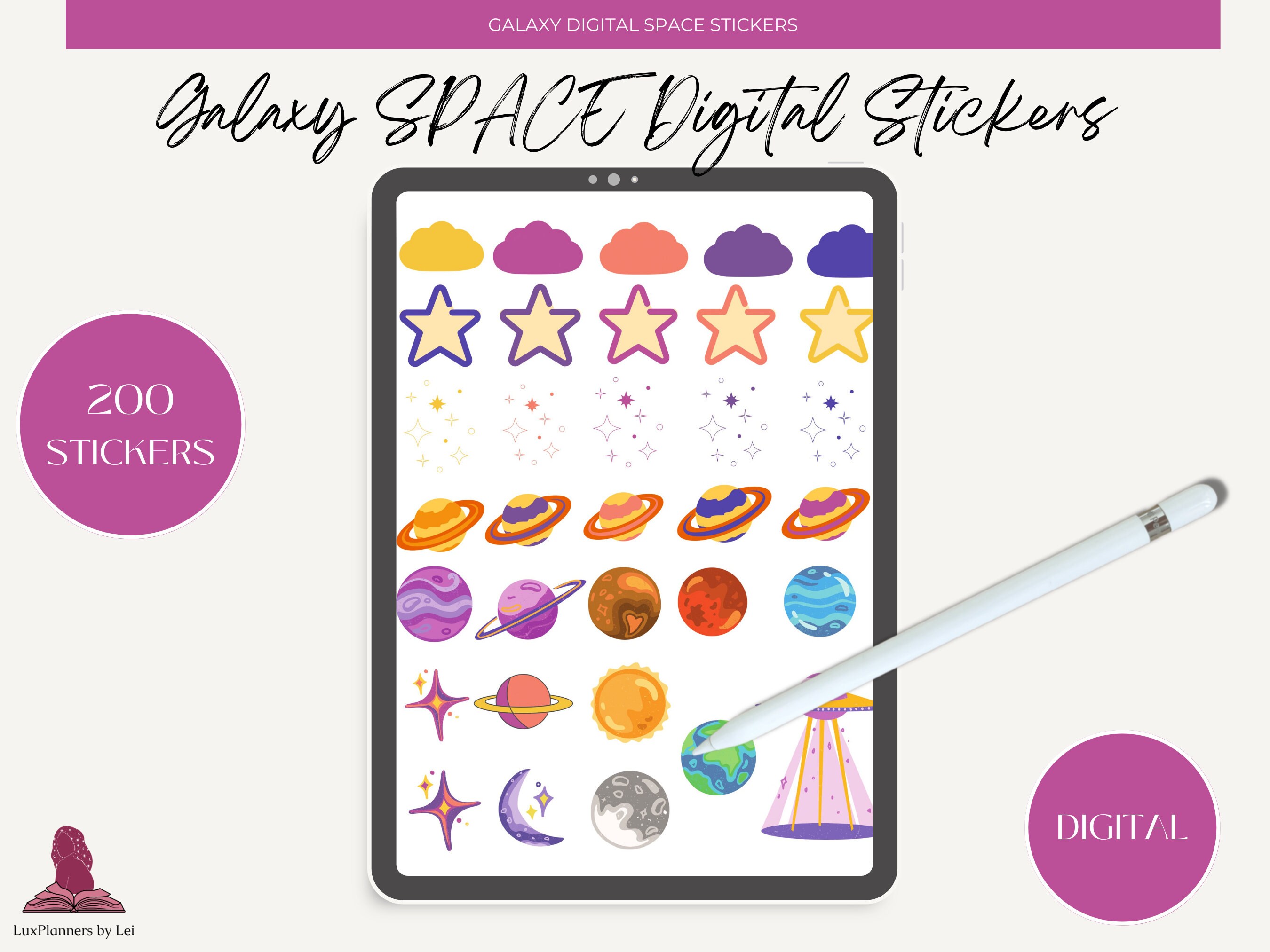 Galaxy Space Elemental Designs, Galaxy Digital Planner Stickers ...