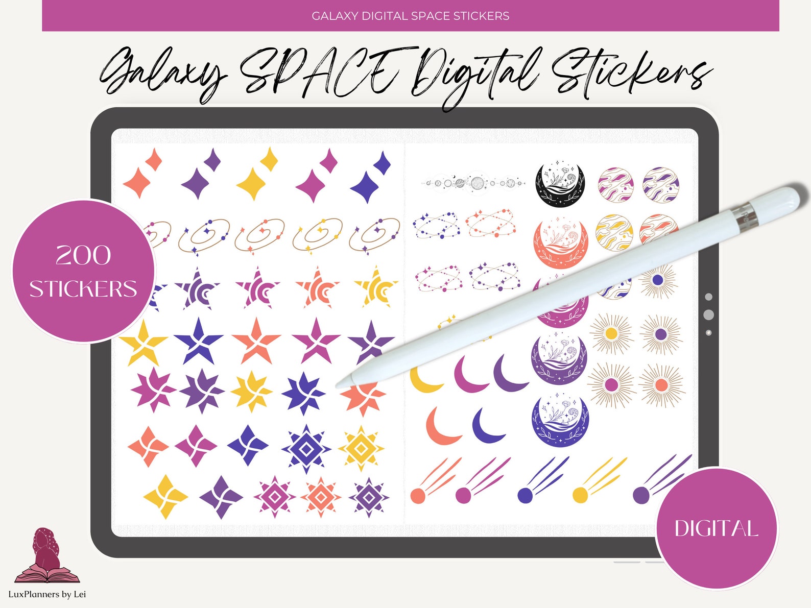 Galaxy Space Elemental Designs, Galaxy Digital Planner Stickers ...