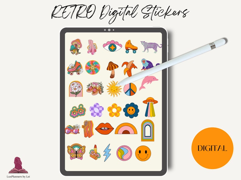 Retro Planner Widget, Groovy Retro Stickers, Groovy Stickers Packs ...
