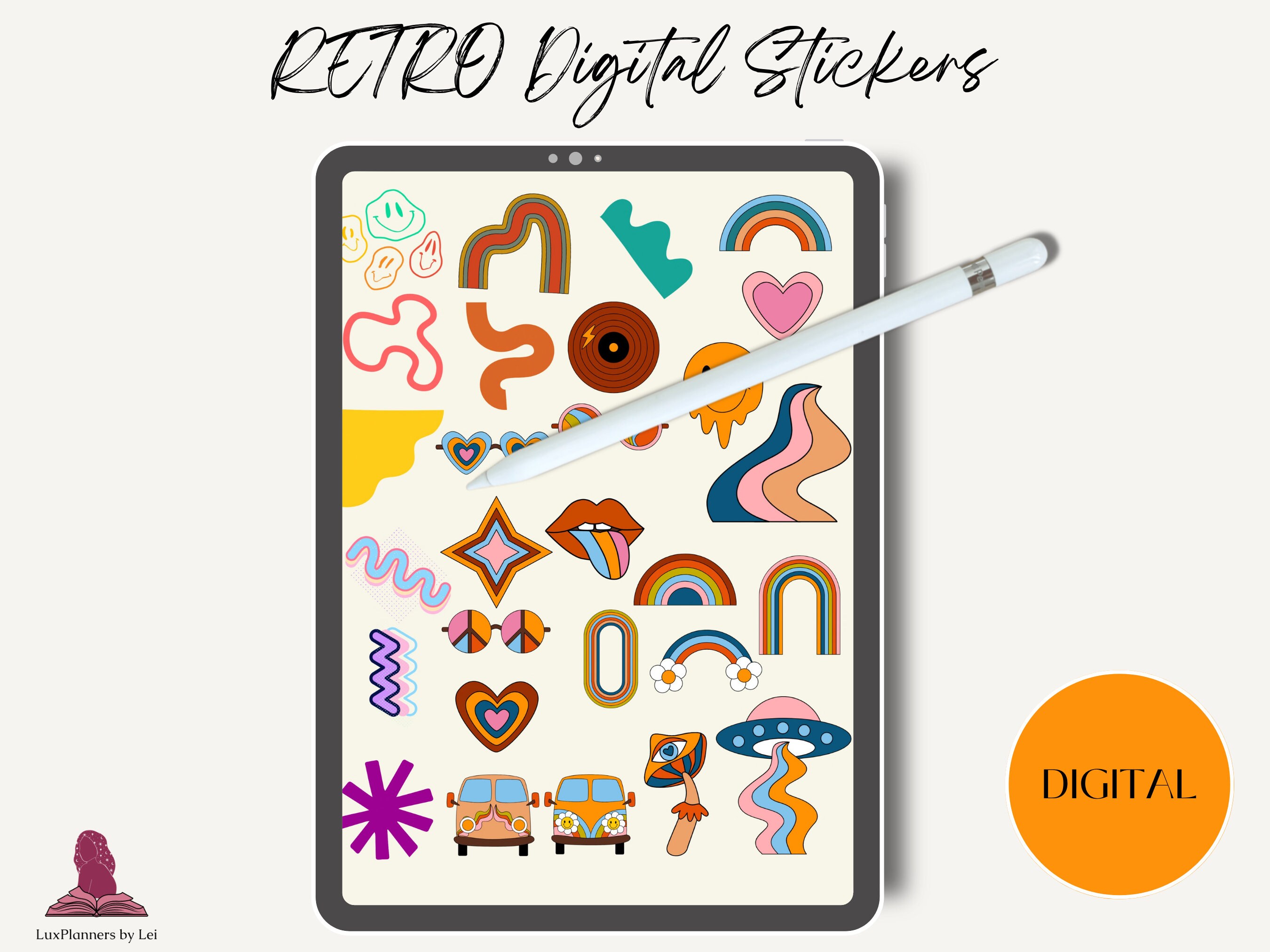 Retro Planner Widget, Groovy Retro Stickers, Groovy Stickers Packs ...