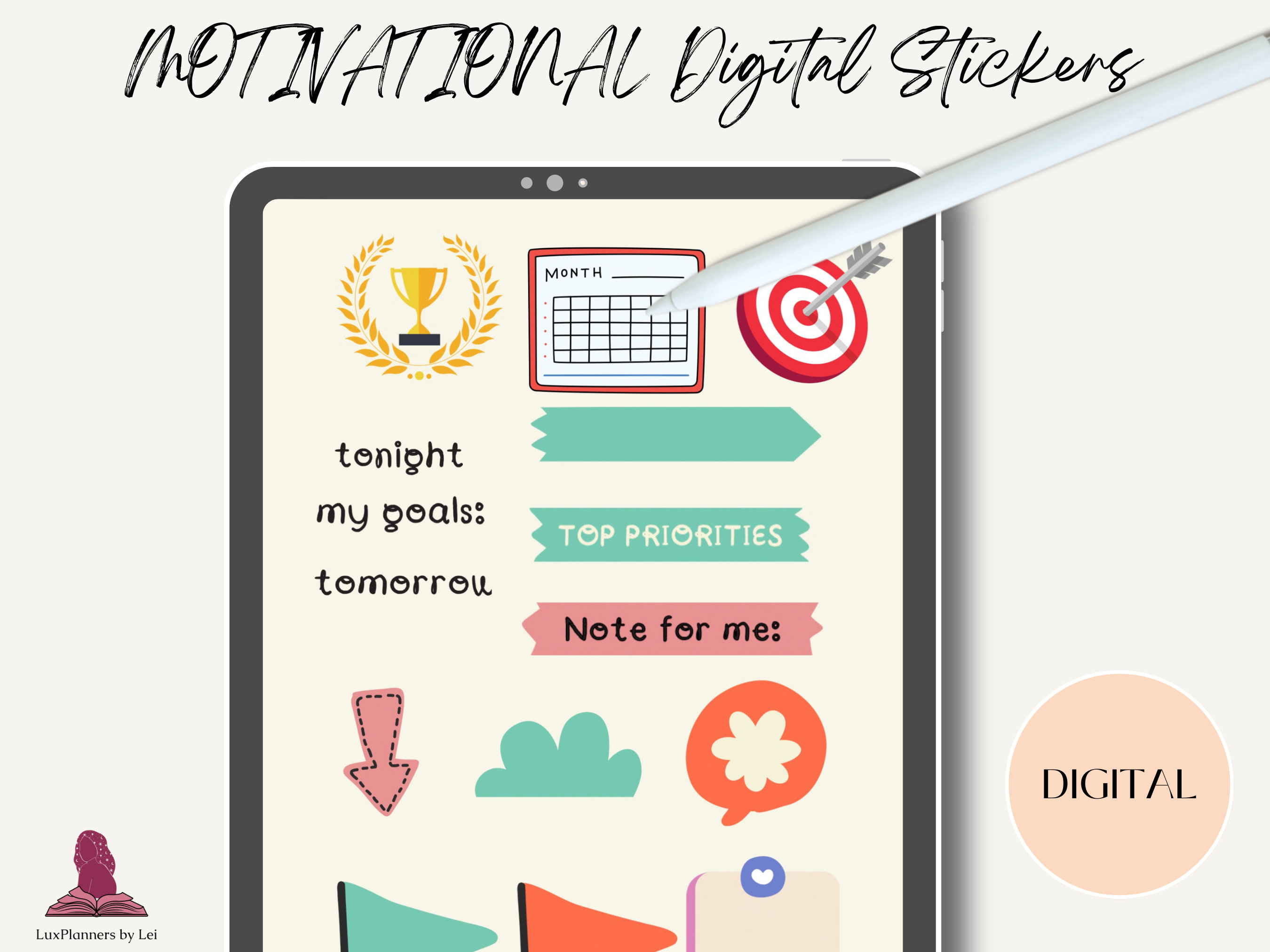 Motivational Digital Stickers, Motivating Digital Stickers, Colorful ...