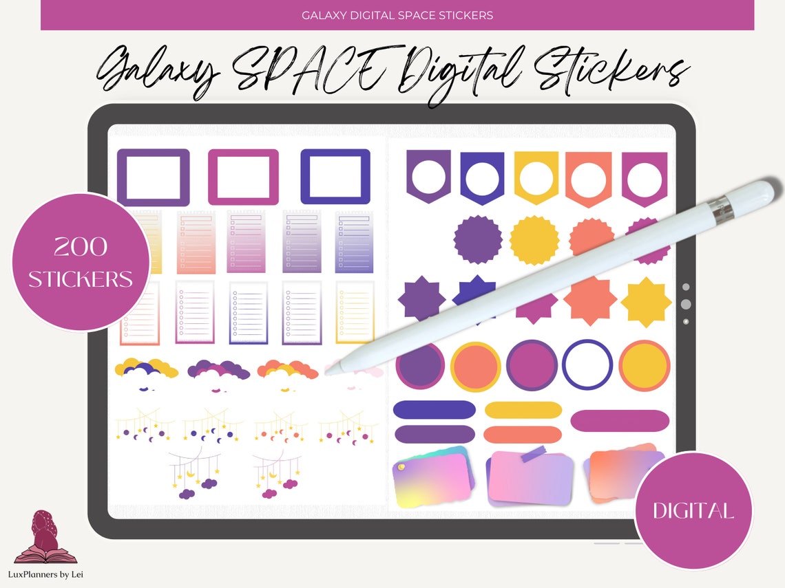 Galaxy Space Elemental Designs, Galaxy Digital Planner Stickers ...