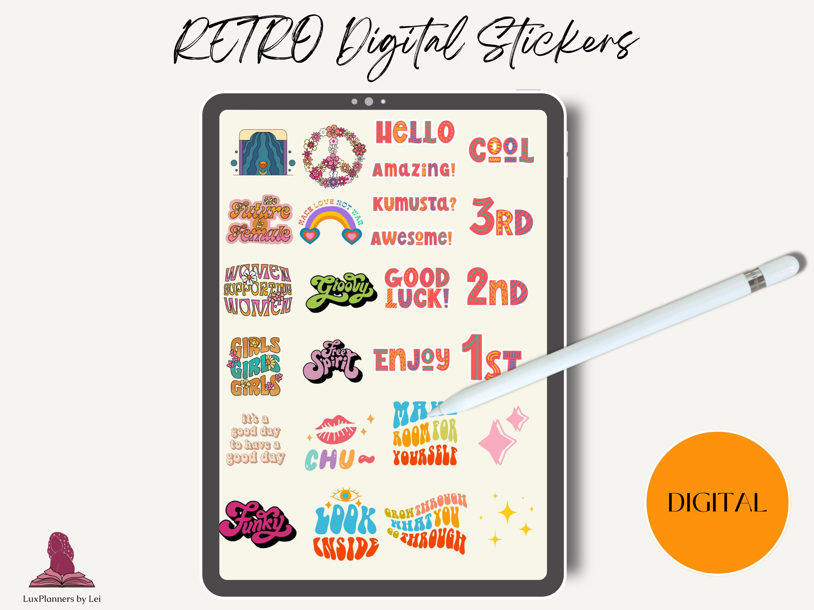 Retro Planner Widget, Groovy Retro Stickers, Groovy Stickers Packs ...