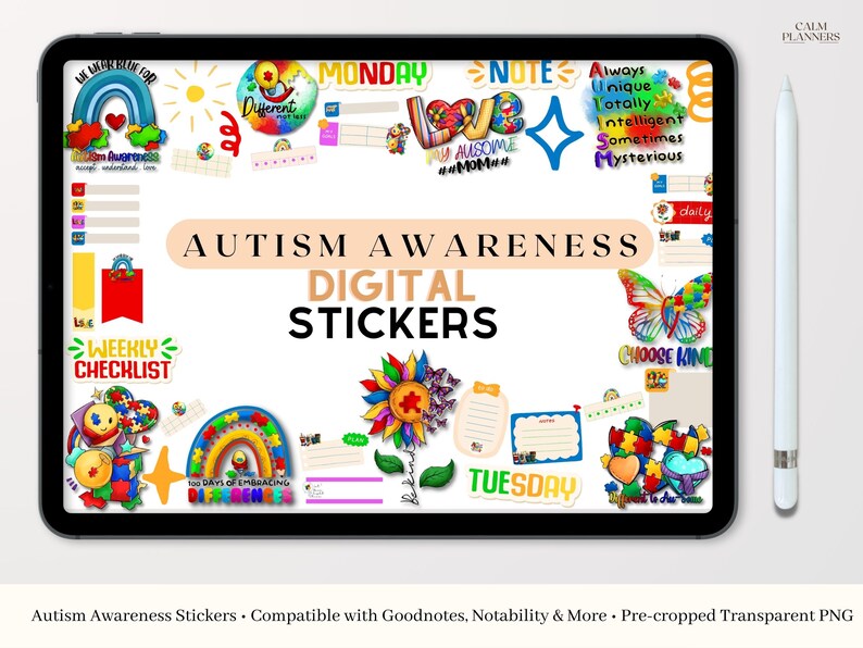 Autism Awareness Digital Sticker Bundle, Planner Stickers for Goodnotes ...