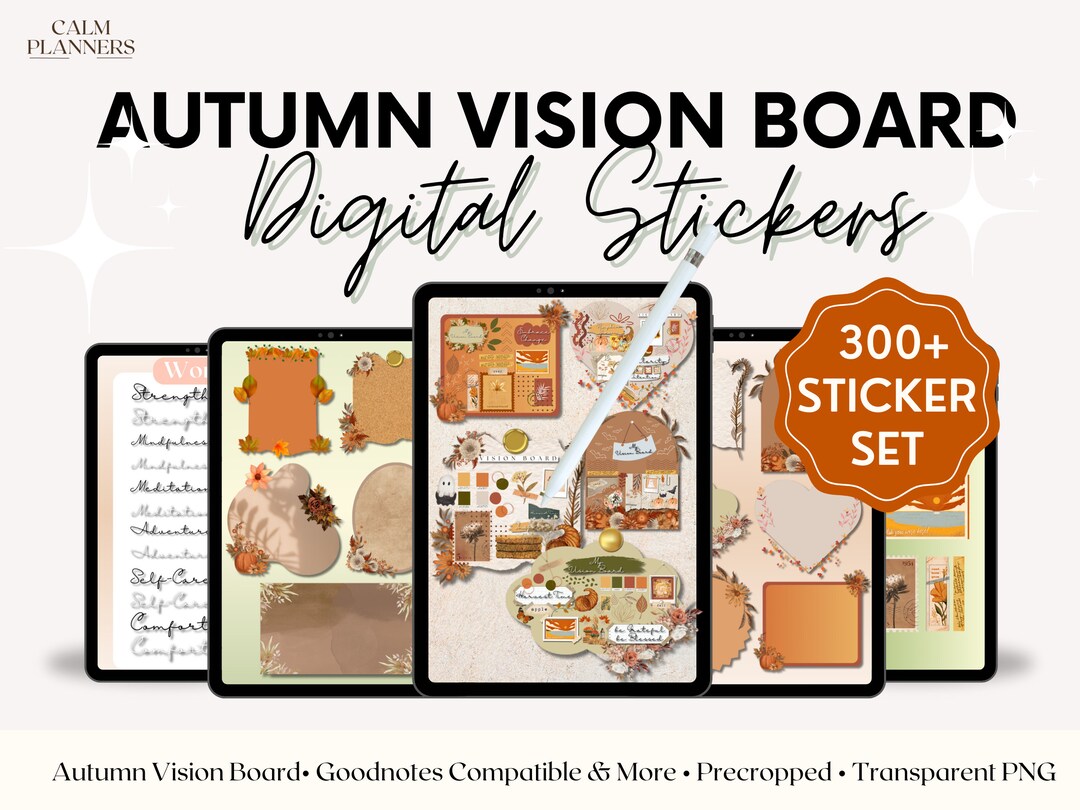 Autumn Vision Board Starter Kit, Digital Stickers for Planners, Daily ...