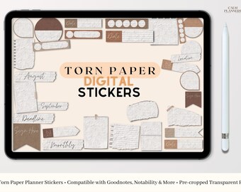 Digital Planner Stickers Set Neutral Minimal Paper Torn Digital Sticky ...