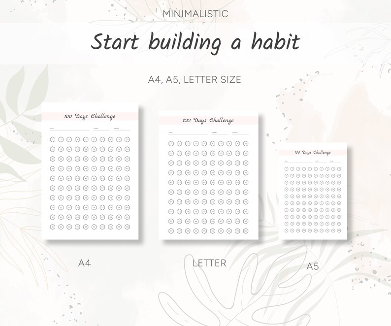 100 Days Challenge Tracker, Habbit Building, Printable, 100 Days ...