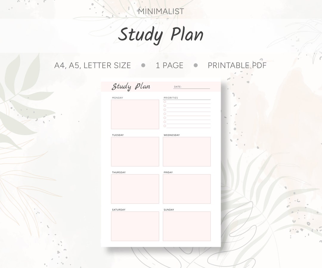 Minimalist Study Planner Checkbox Simple Printable Planner - Etsy