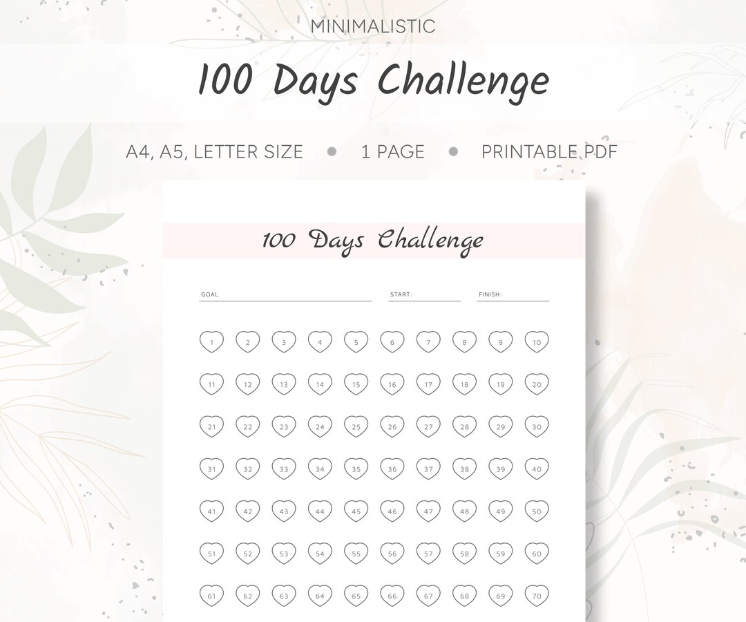 100 Days Challenge Tracker, Habit Building, Printable, 100 Days ...