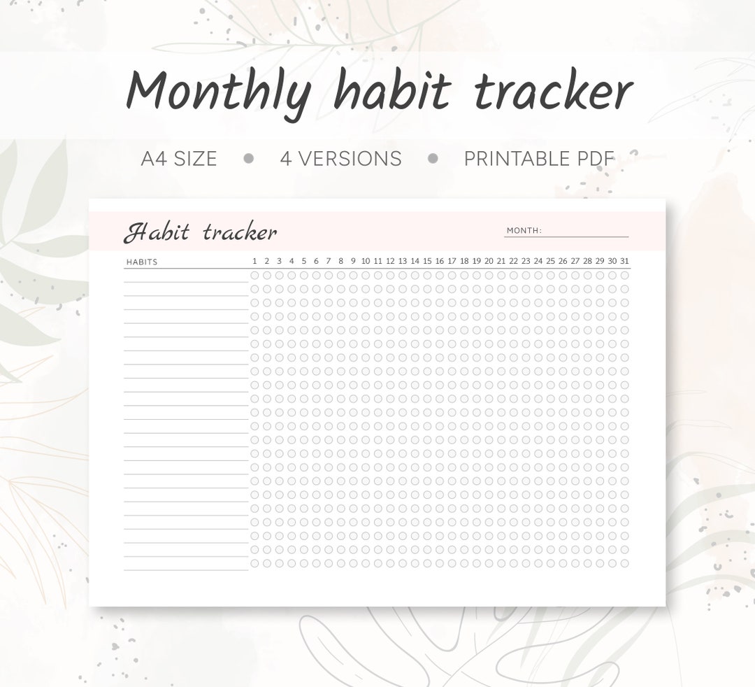 Monthly Habit Tracker Printable Landscape, Habit Tracker Template ...