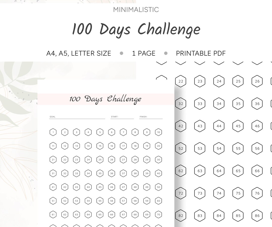 100 Days Challenge Tracker, Habbit Building, Printable, 100 Days ...