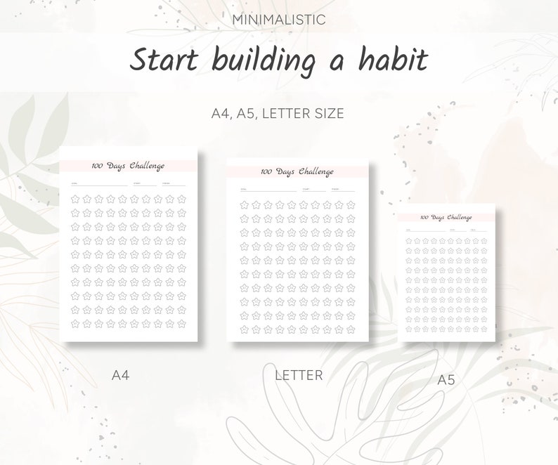 100 Days Challenge Tracker, Habit Building, Printable, 100 Days ...