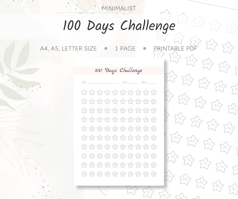 100 Days Challenge Tracker, Habit Building, Printable, 100 Days ...