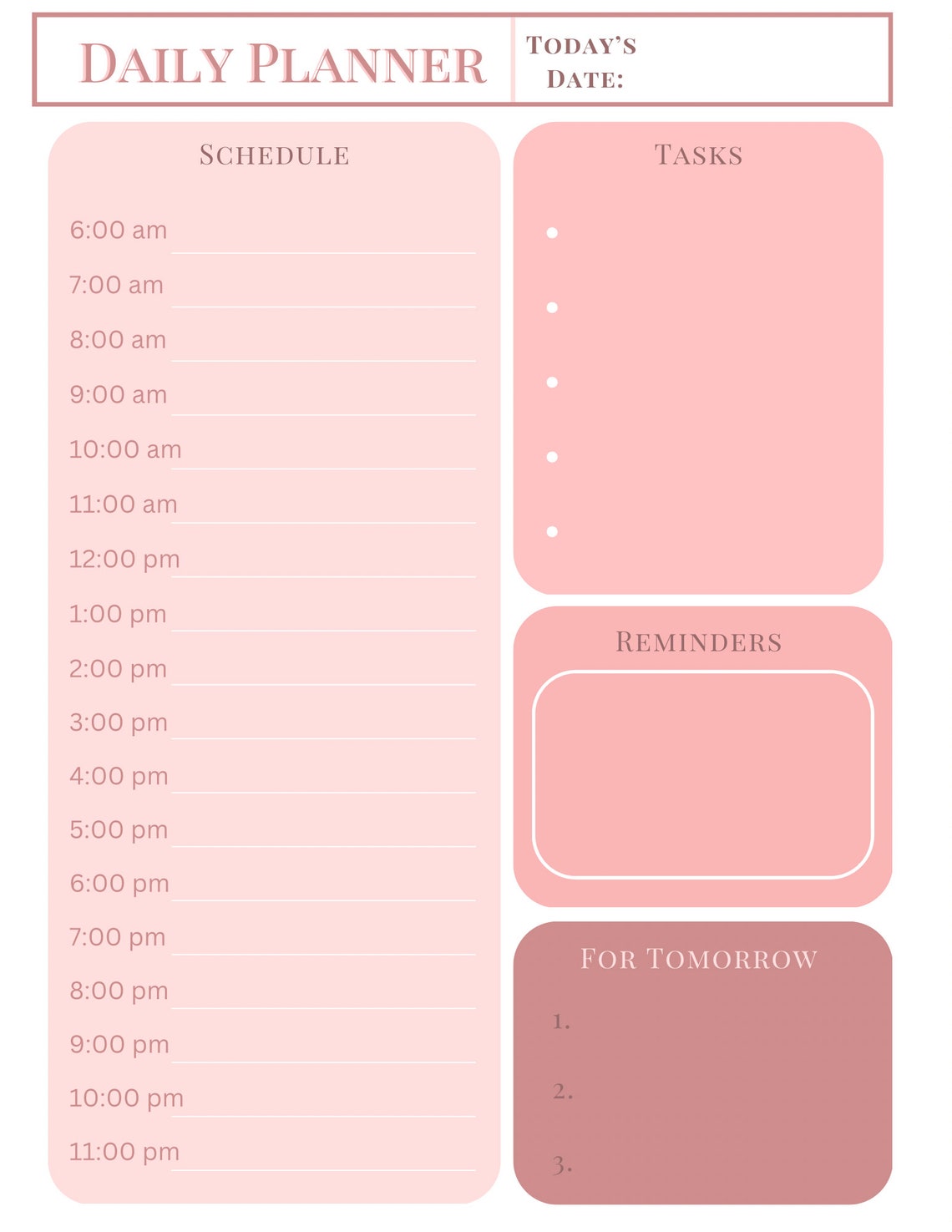 Pink Daily Planner Digital and Printable - Etsy