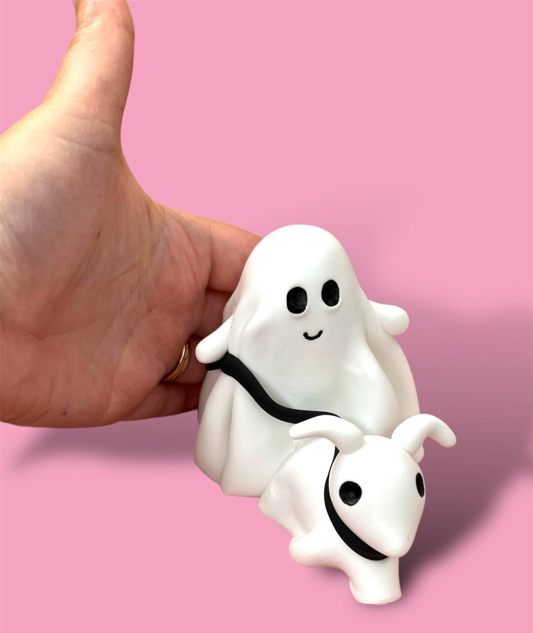 Mini Ghost With Ghost Pet, Handmade Clay Figure, Light Weight ...