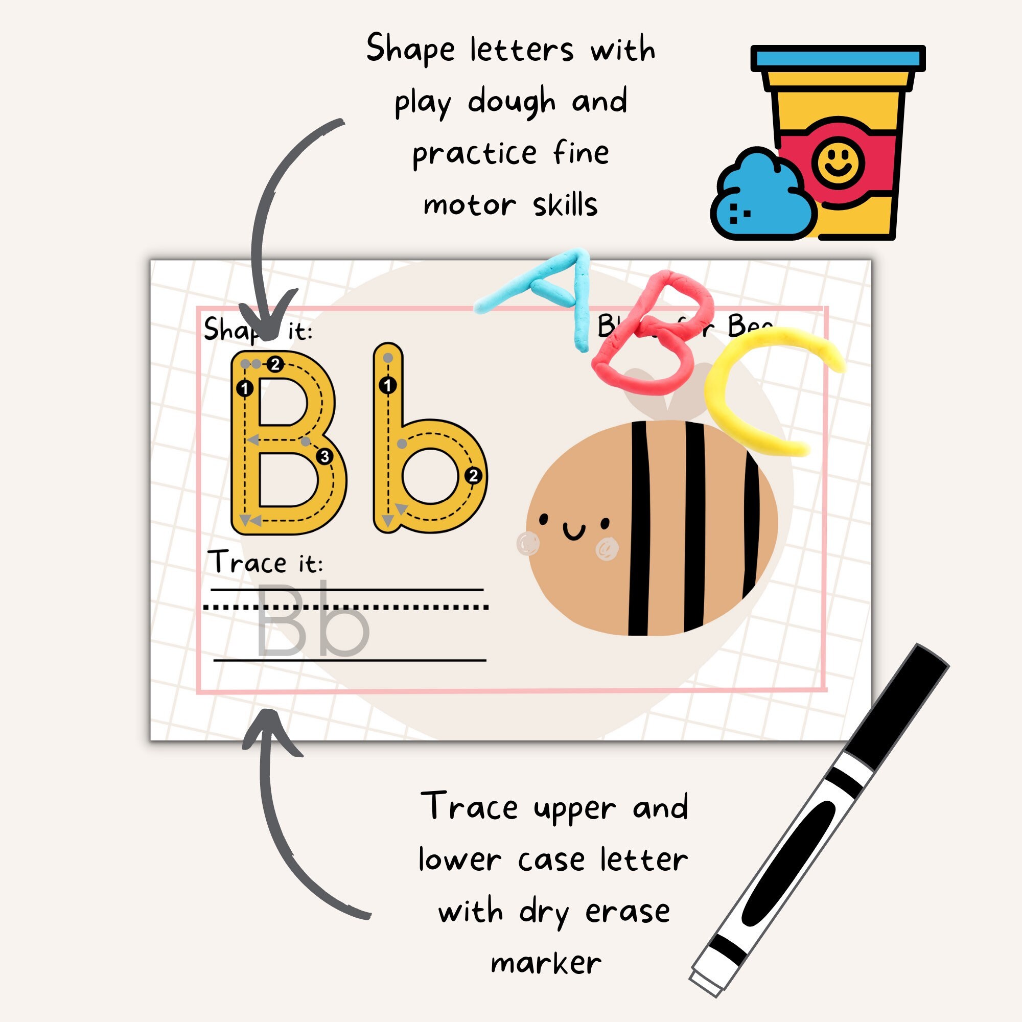 Tracing Practice for Preschool Printable Alphabet Cards Playdough Mats ...