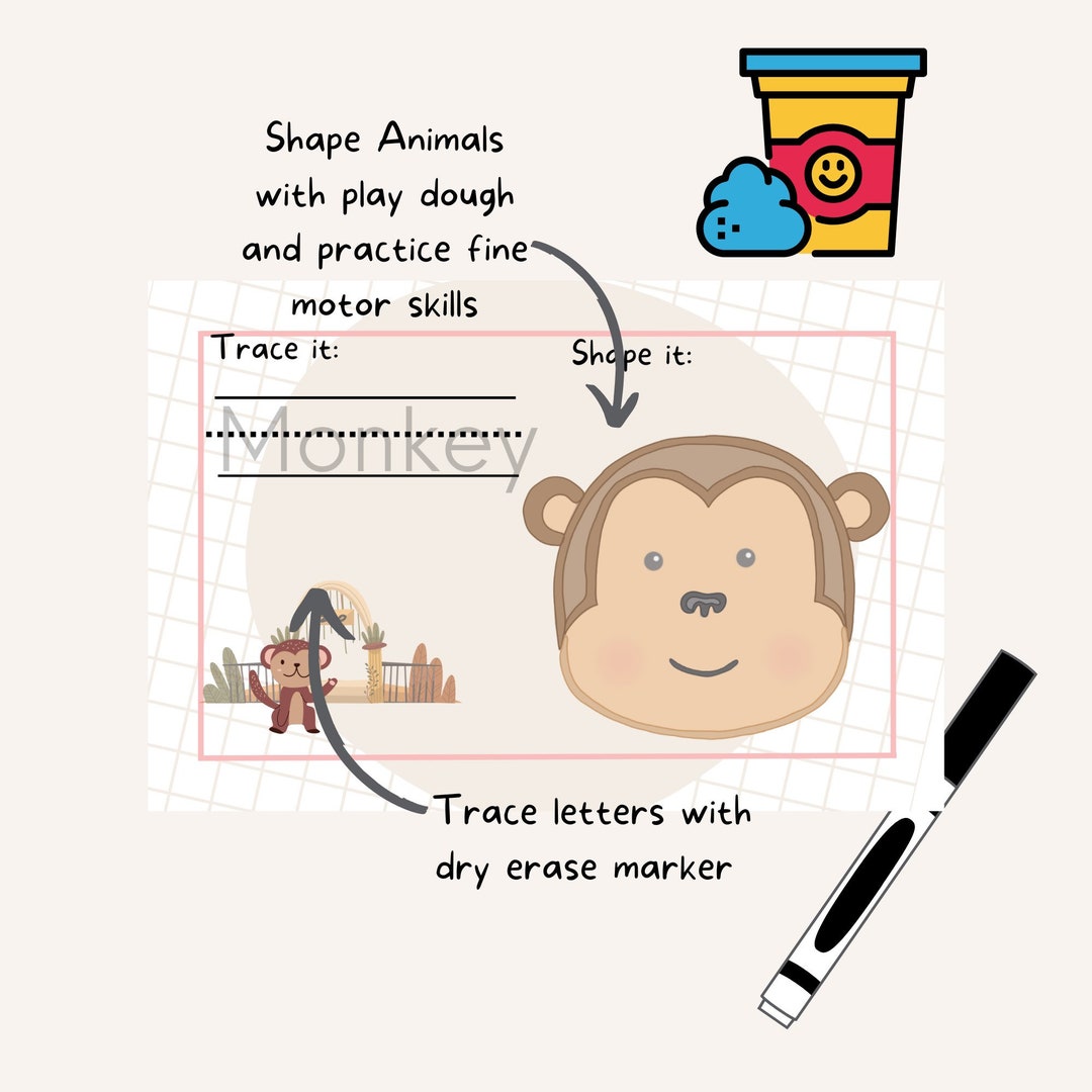 Zoo Animal Writing Cards, Play Dough Activity Mat, Printable Zoo Animal ...