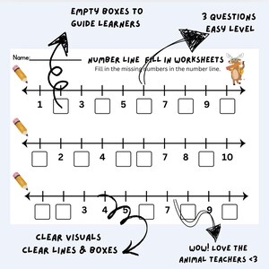 Printable Kindergarten Number Line Fill in Worksheets - Etsy