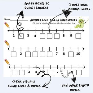 Printable Kindergarten Number Line Fill in Worksheets - Etsy