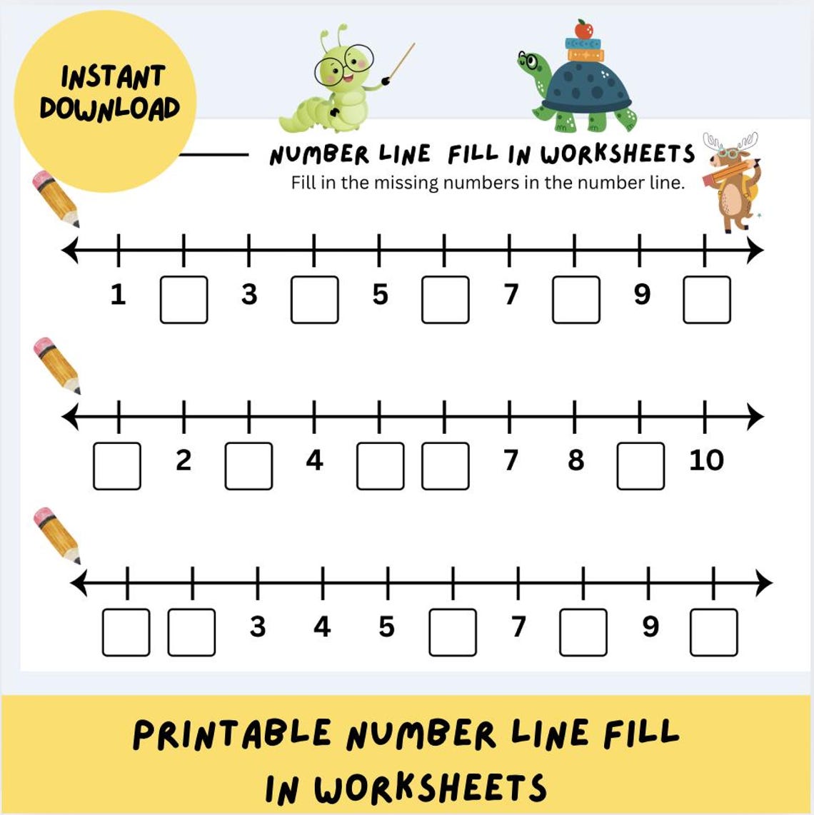 Printable Kindergarten Number Line Fill in Worksheets - Etsy