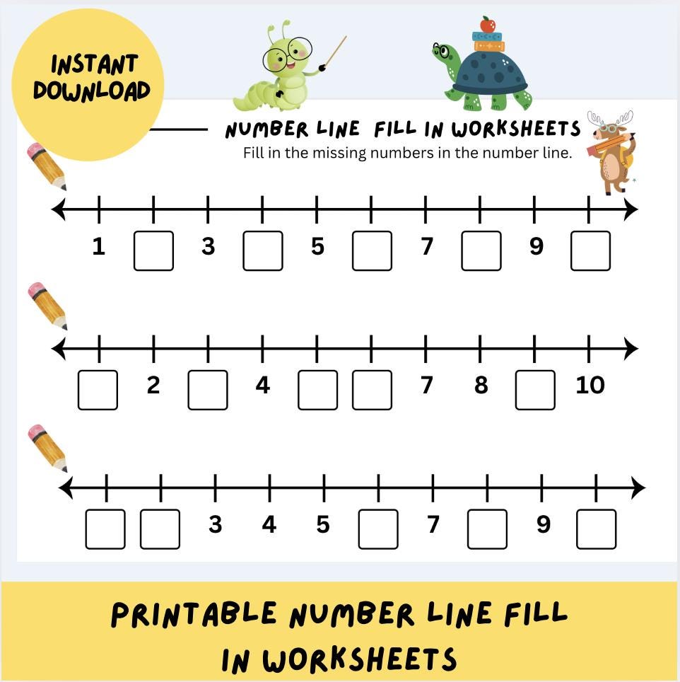 Printable Kindergarten Number Line Fill in Worksheets - Etsy