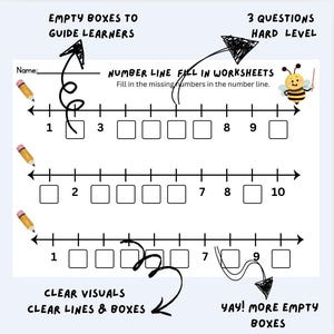 Printable Kindergarten Number Line Fill in Worksheets - Etsy