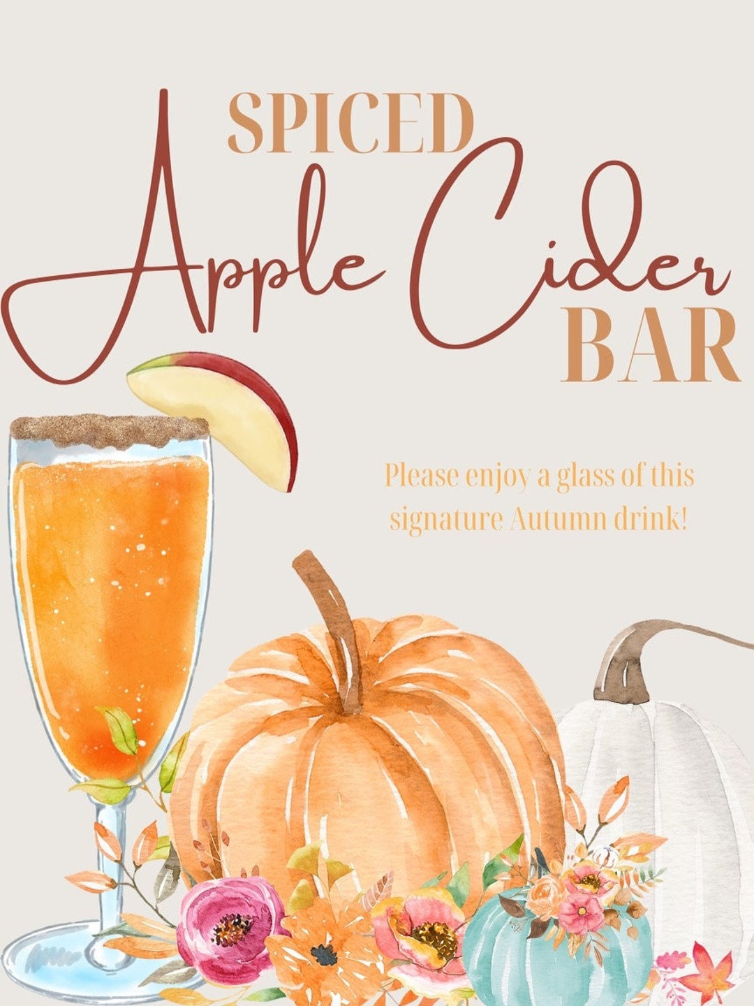 Fall Spiced Apple Cider Bar Cart Sign - Etsy