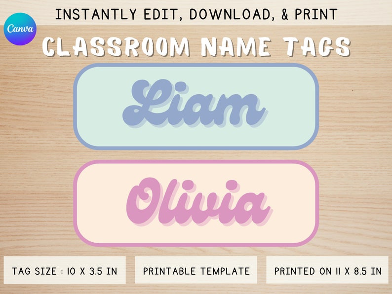 Retro Classroom Name Tag Template Printable Teacher Resources - Etsy