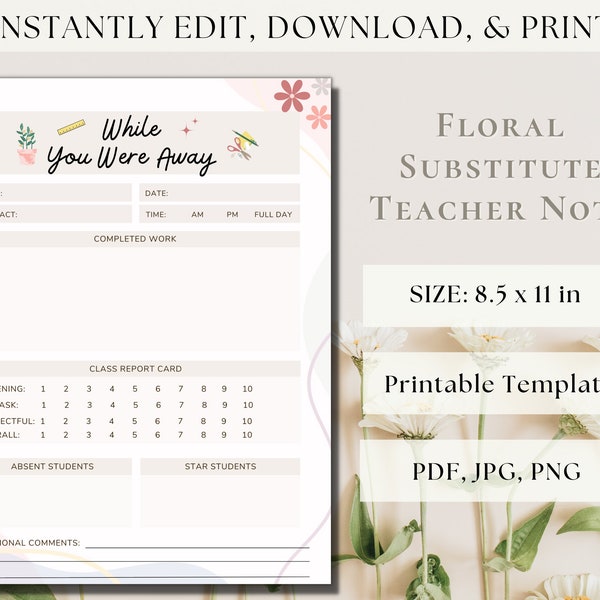 Sub Teacher Report - Etsy