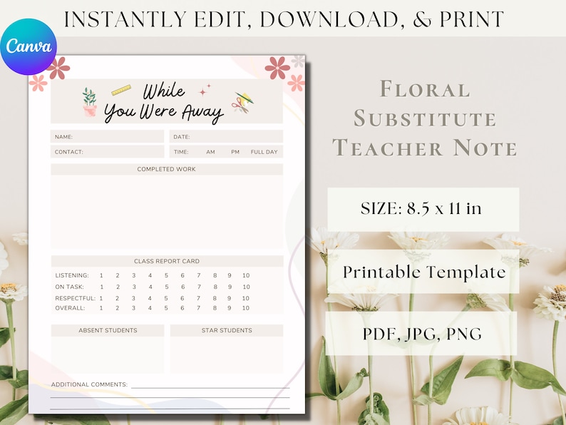 Editable Substitute Teacher Note Template Substitute Teacher - Etsy