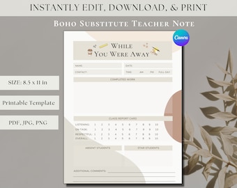 Printable Substitute Note Beach, While You Were Away - Etsy