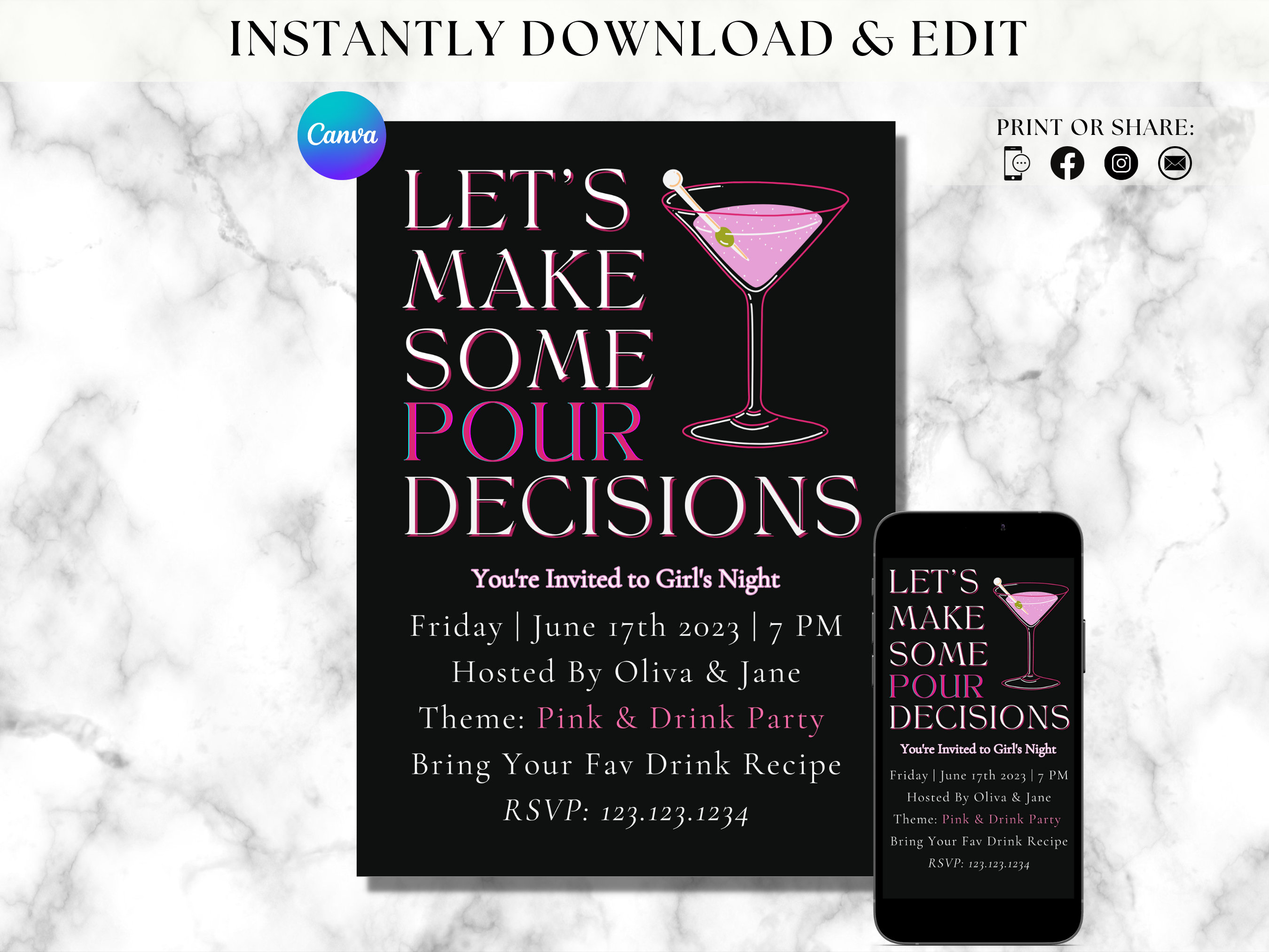 Ladies Night in Invitation Hen Party Invite Girls Night in Invite ...
