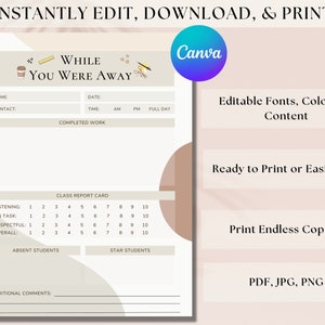 Editable Substitute Teacher Note Printable While You Were Away Template ...