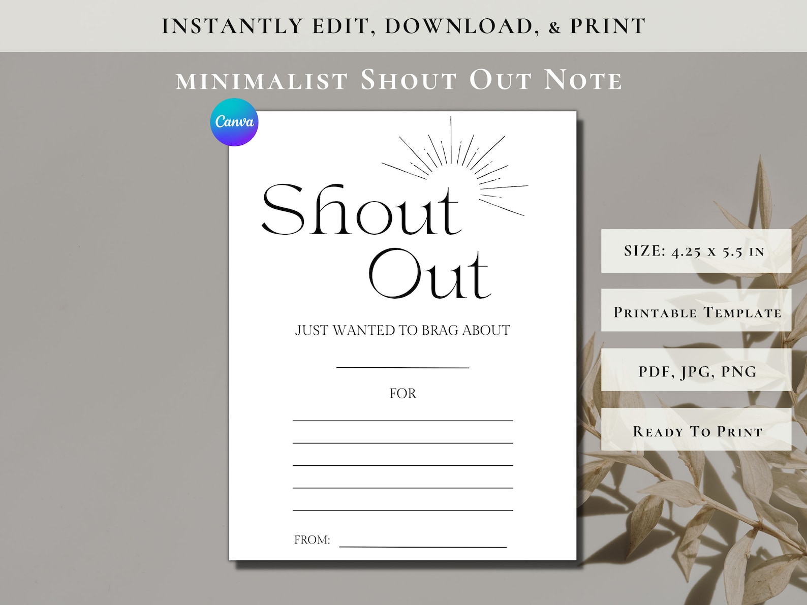 Minimalist Shout Out Note Student Compliment Card Staff Appreciation ...