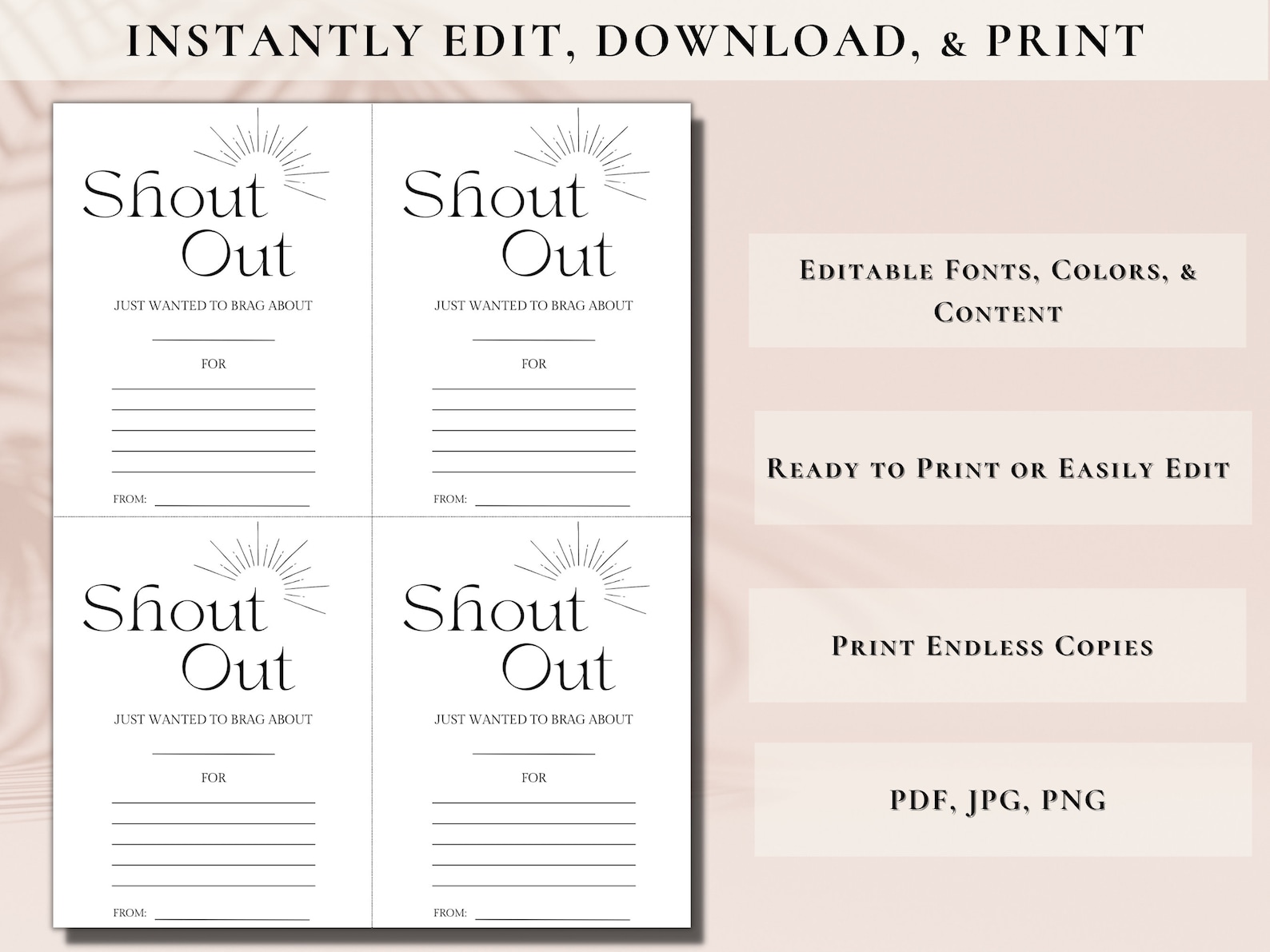 Minimalist Shout Out Note Student Compliment Card Staff Appreciation ...