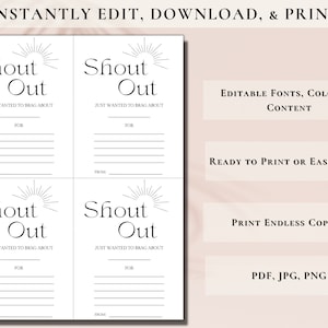 Minimalist Shout Out Note Student Compliment Card Staff Appreciation ...