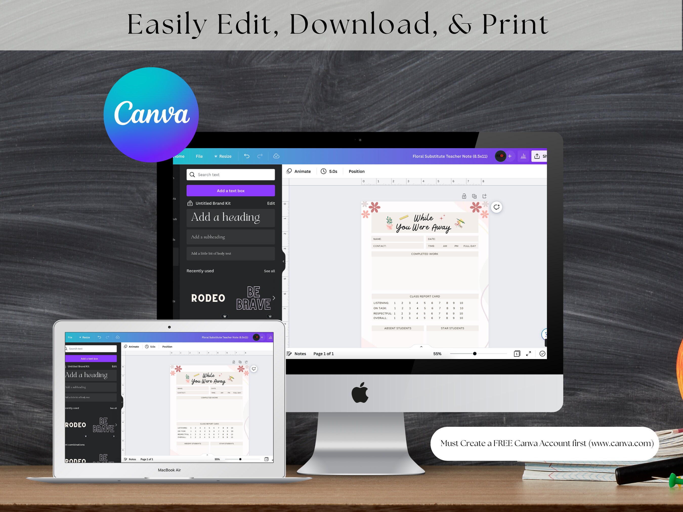 Editable Substitute Teacher Note Template Substitute Teacher Report ...