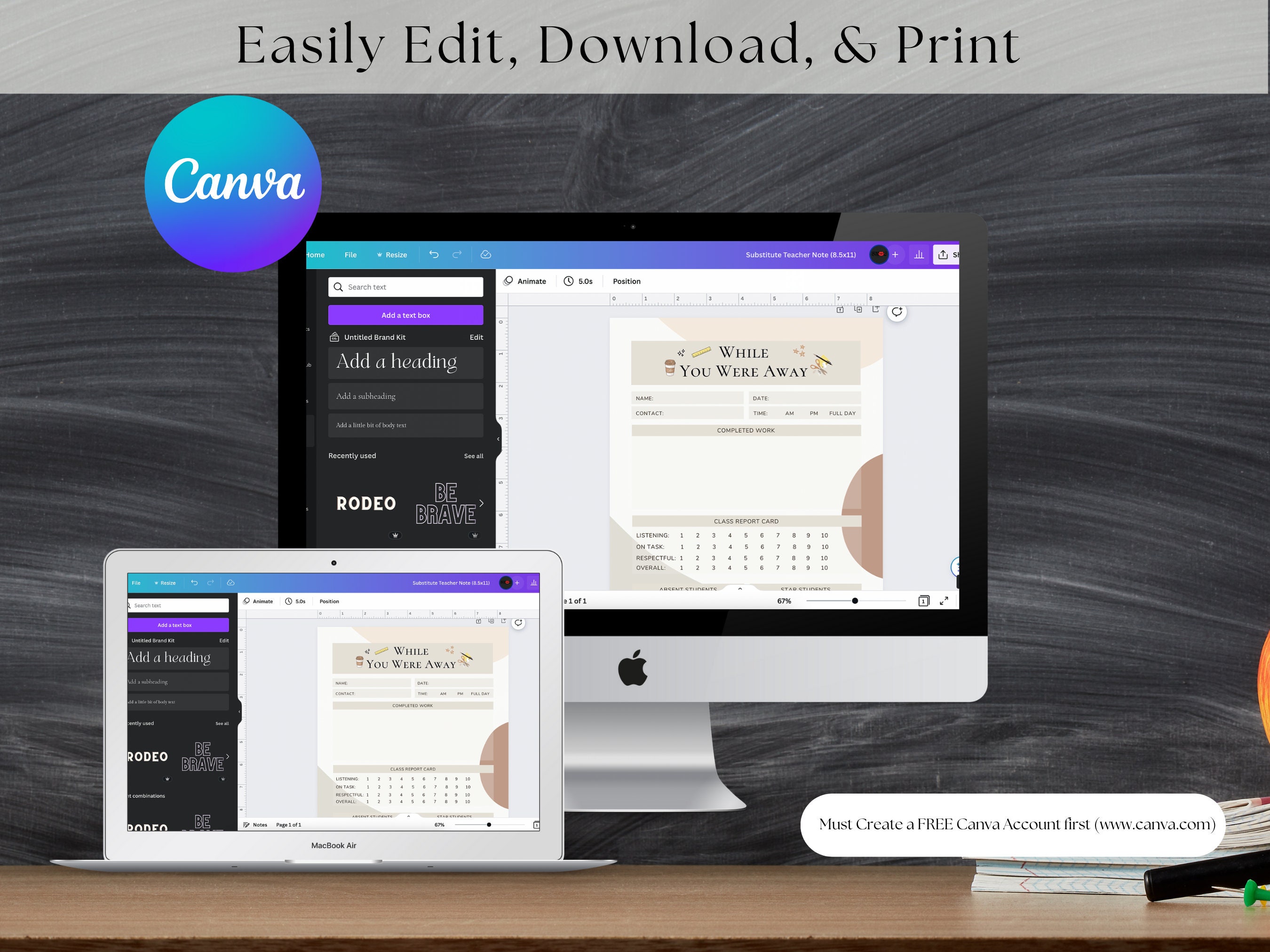 Editable Substitute Teacher Note Printable While You Were Away Template ...