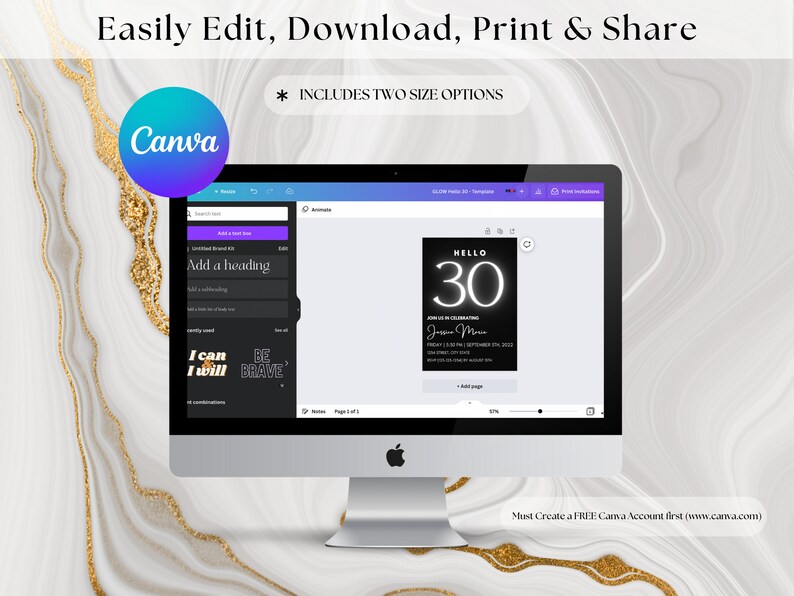 Modern 30th Birthday Invite Hello 30 Birthday Invitations 30th Birthday ...