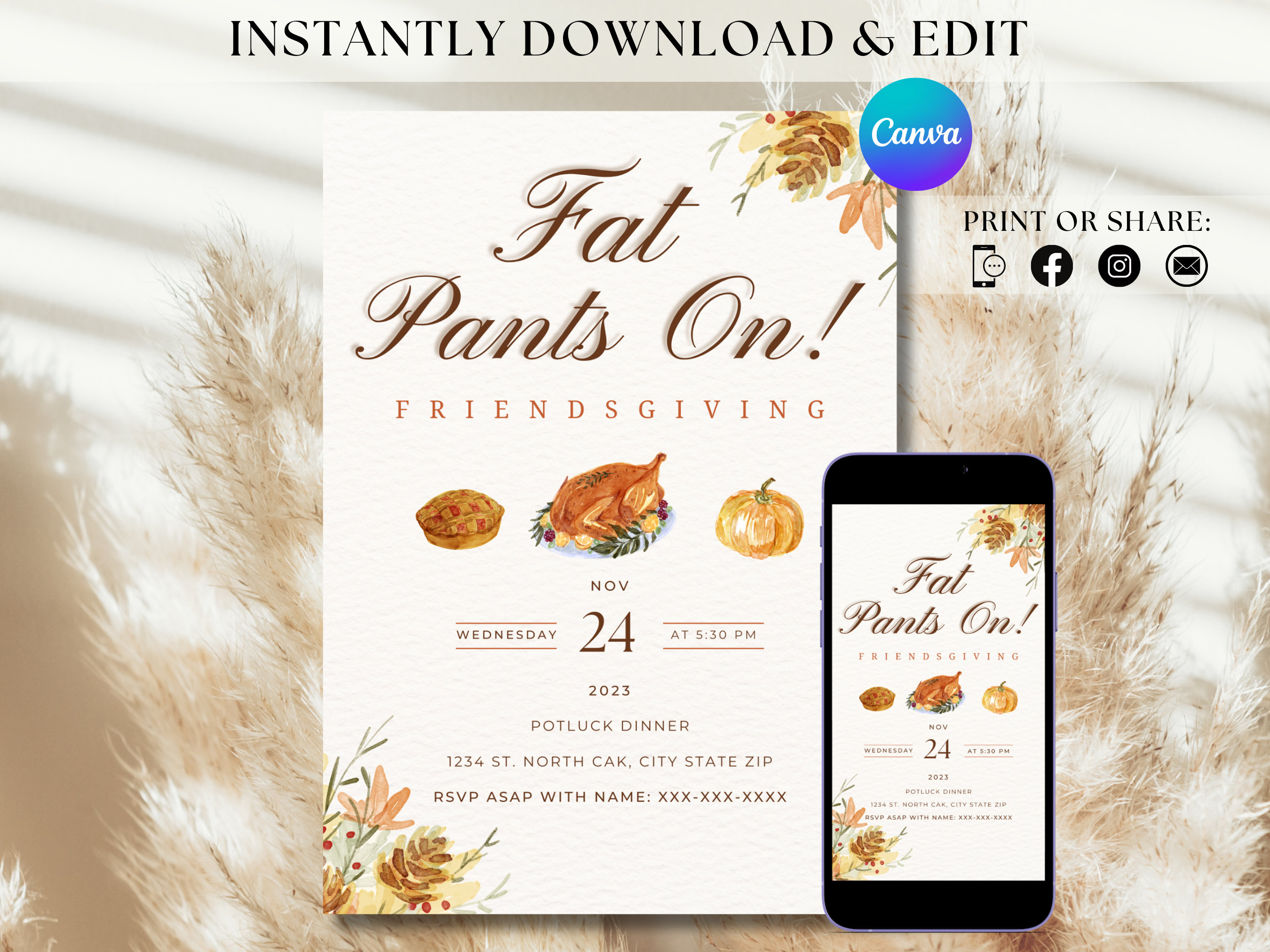 Funny Friendsgiving Invitation Template Friendsgiving Invite Template ...