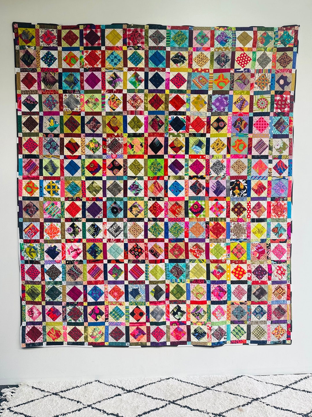 Framed Economy Block Quilt - Handmade Quilt 67"x78" Made by Michelle ...