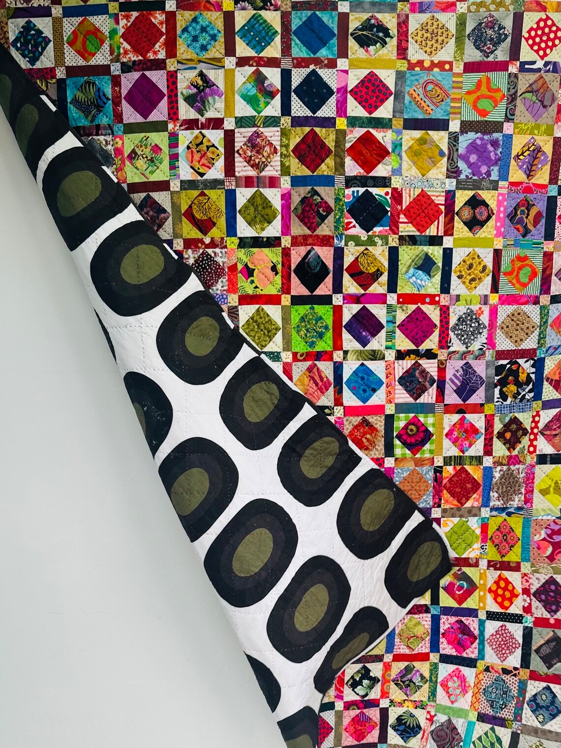 Framed Economy Block Quilt - Handmade Quilt 67"x78" Made by Michelle ...