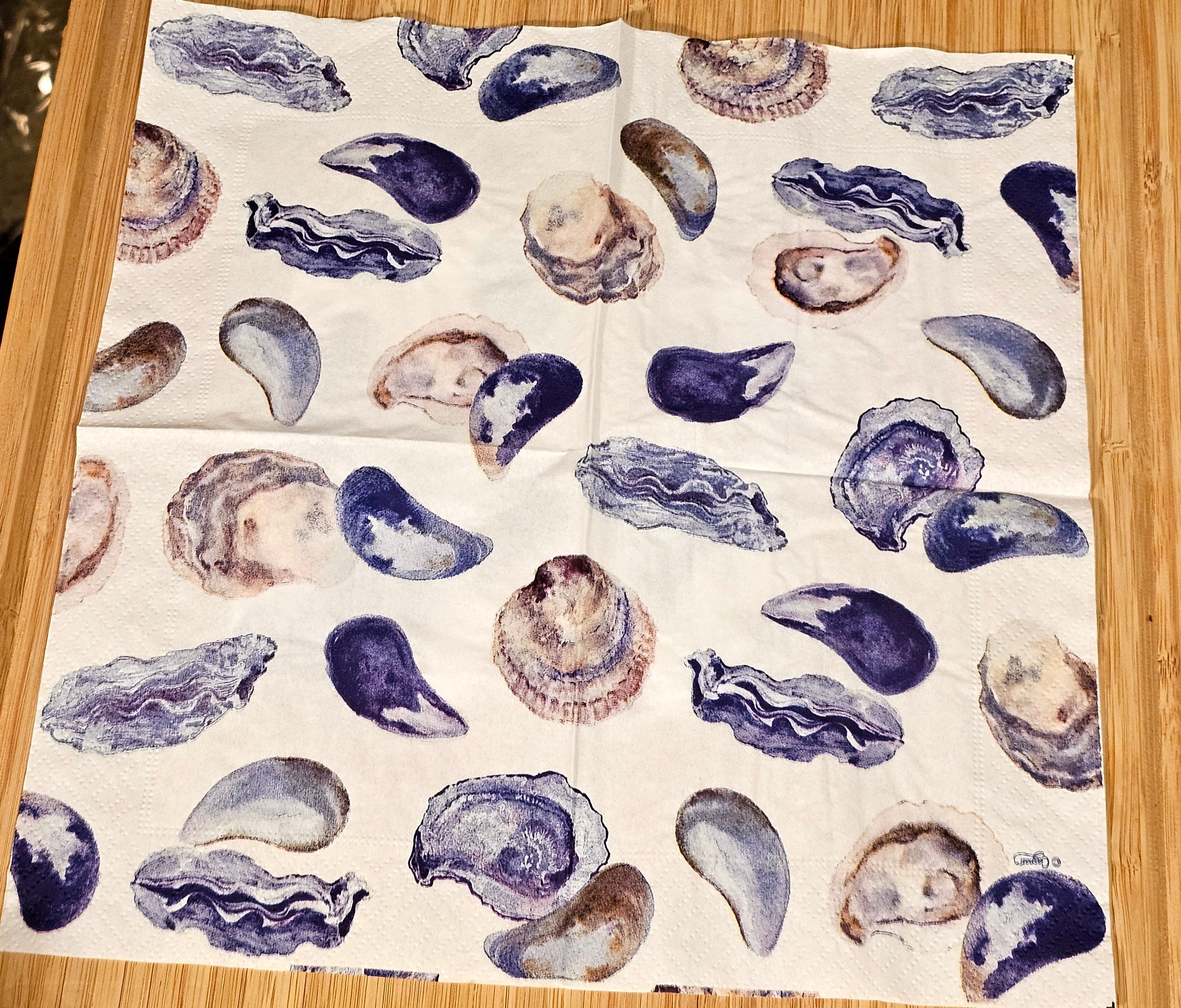 Shades of Blue Oyster Shell Cocktail Napkin for Decoupage - Etsy