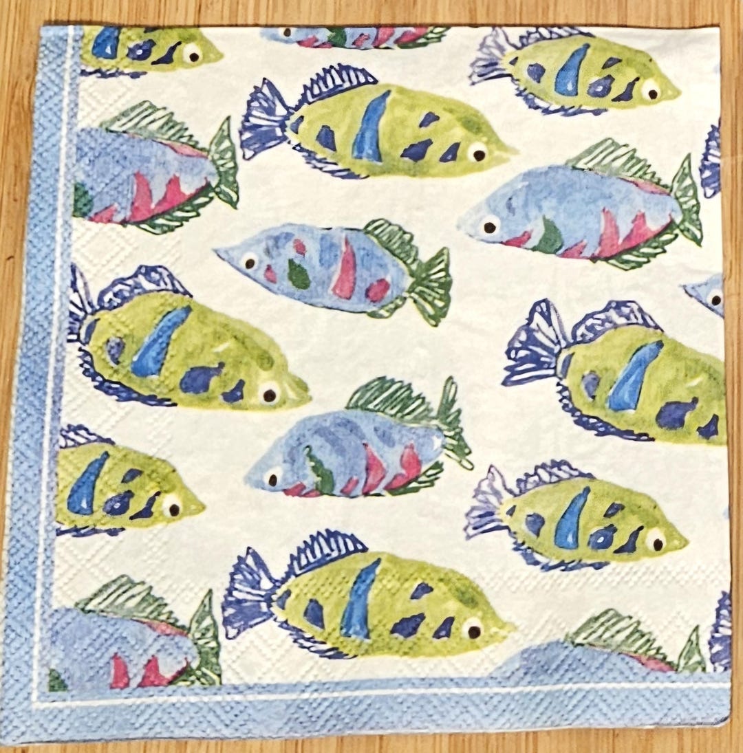Pastel Fish With a Light Blue Border Decoupage Napkins - Etsy