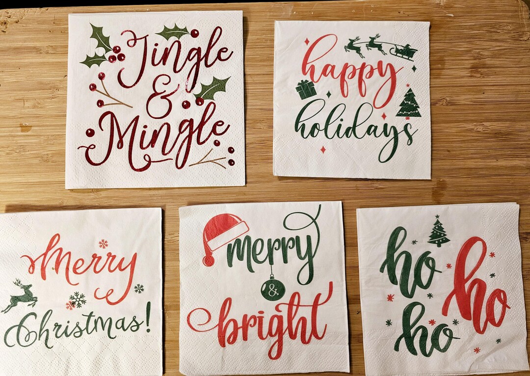 Cursive Red and Green Christmas Sentiments Decoupage Napkin - Etsy